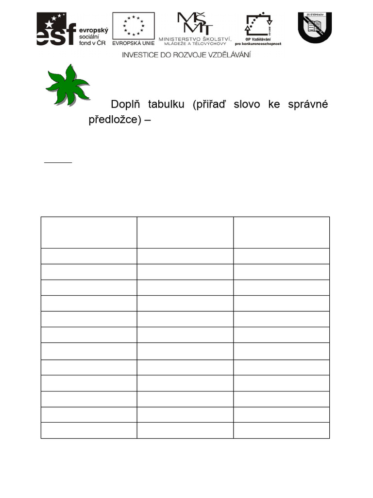 On, In, At: Doplň Tabulku (Přiřaď Slovo Ke Správné Předložce) - (AJ-08-01) | PDF