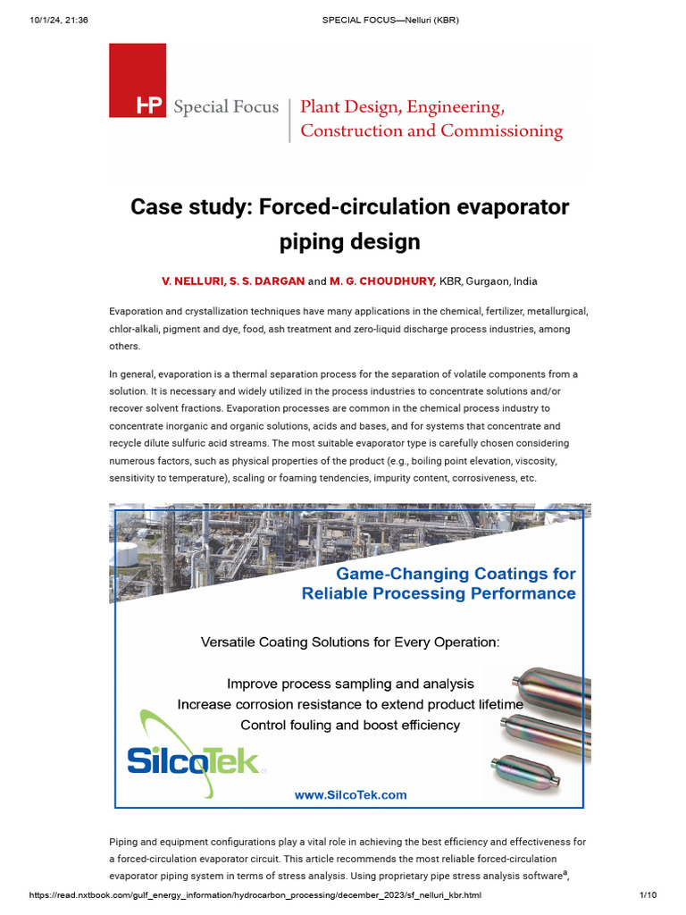 Forced Circulation Evaporator Piping Design | PDF