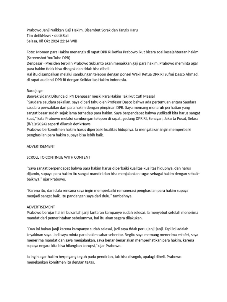 Prabowo Janji Naikkan Gaji Hakim | PDF