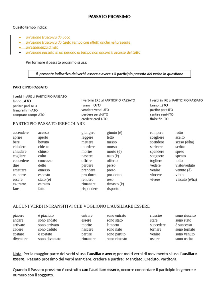 B3 Ficha 2 Participio Passato e Tabella | PDF