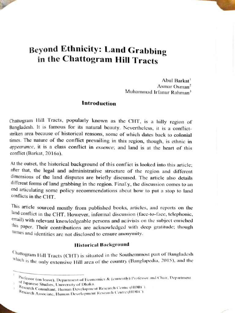 Beyond Ethnicity - Land Grabbing in The CHT | PDF