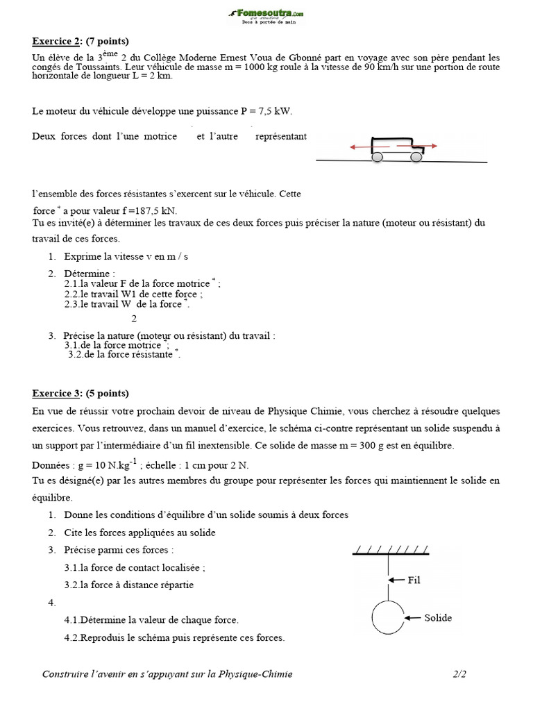 Devoir Physique-Chimie 2021-2022 | PDF