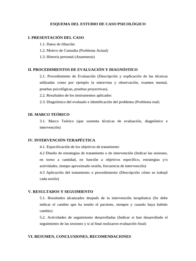 Esquema Del Estudio de Caso Psicológico | PDF | Crecimiento personal y profesional