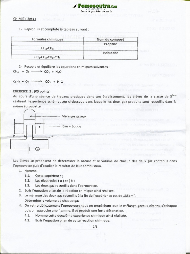 612b6ea70e113sujet Physique Chimie Bepc Blanc 2017 Dren Abidjan | PDF