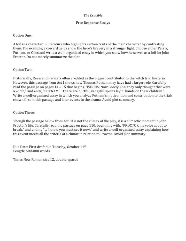 Crucible Free Response | PDF