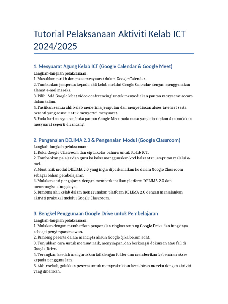 Tutorial Pelaksanaan Aktiviti Kelab ICT 2024 2025 | PDF