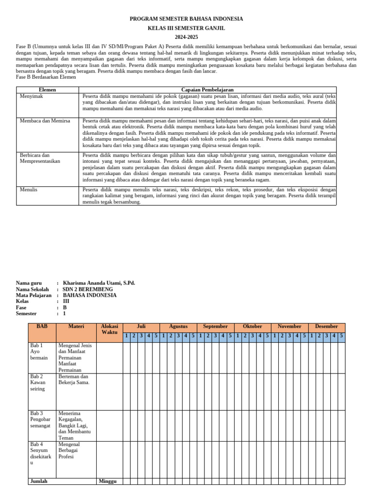 Fix Promes BHS Indo Kelas 3 Semester Ganjil | PDF