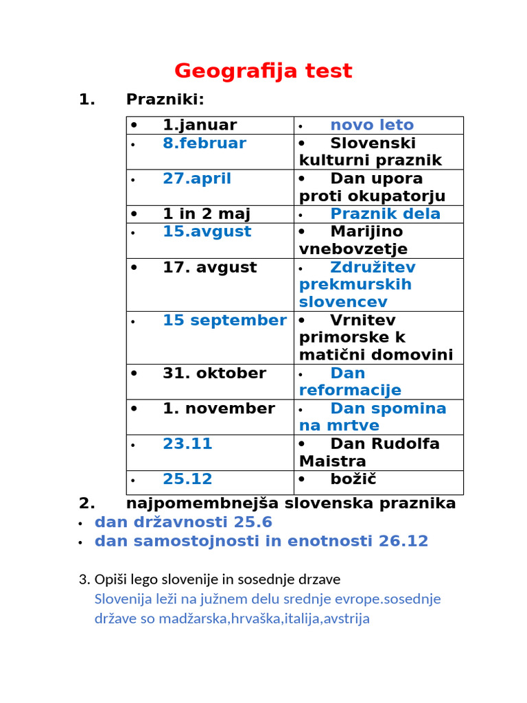 Geografija Test 9.r | PDF