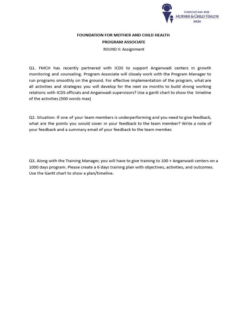 FMCH - Assignment - Ops Associate | PDF