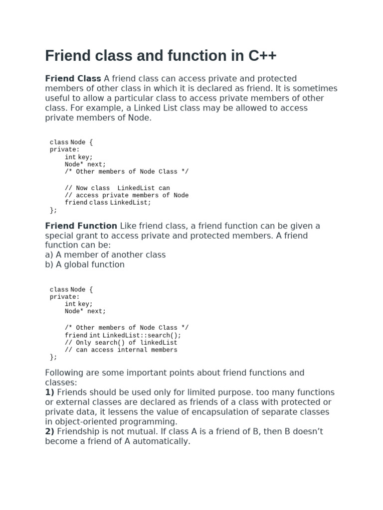 Friend Class and Function in C | PDF