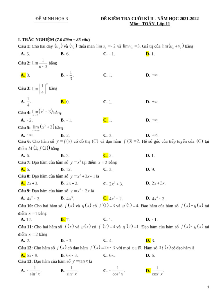 TOÁN 11 - CK2 - ĐỀ 3 | PDF