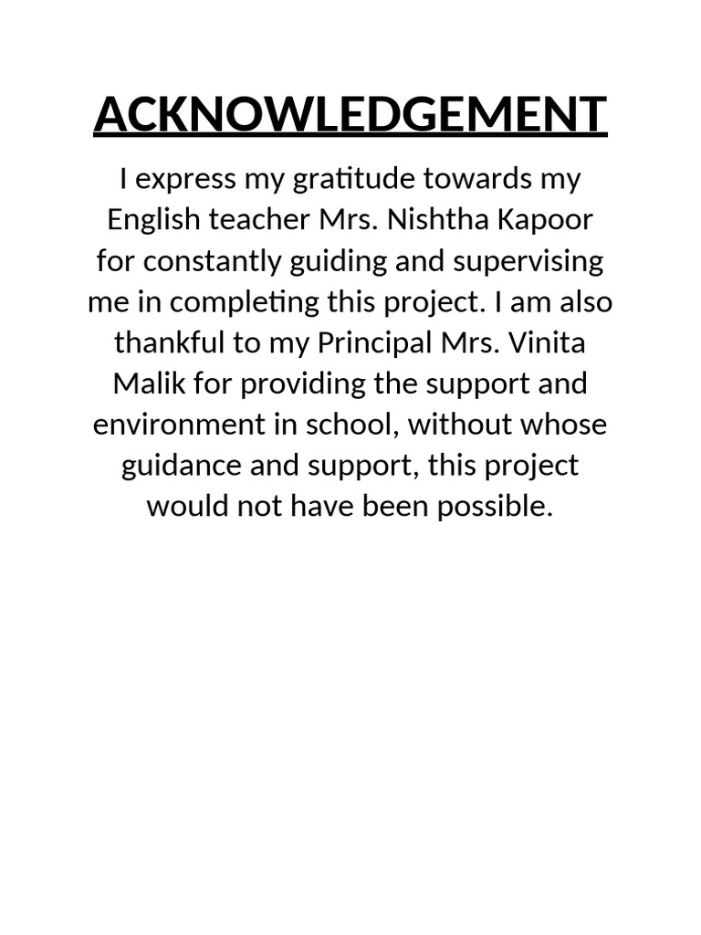 Acknowledgement For Project File | PDF