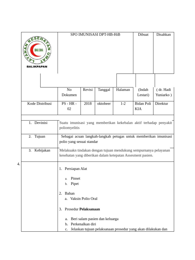 Spo Imunisasi Polio | PDF