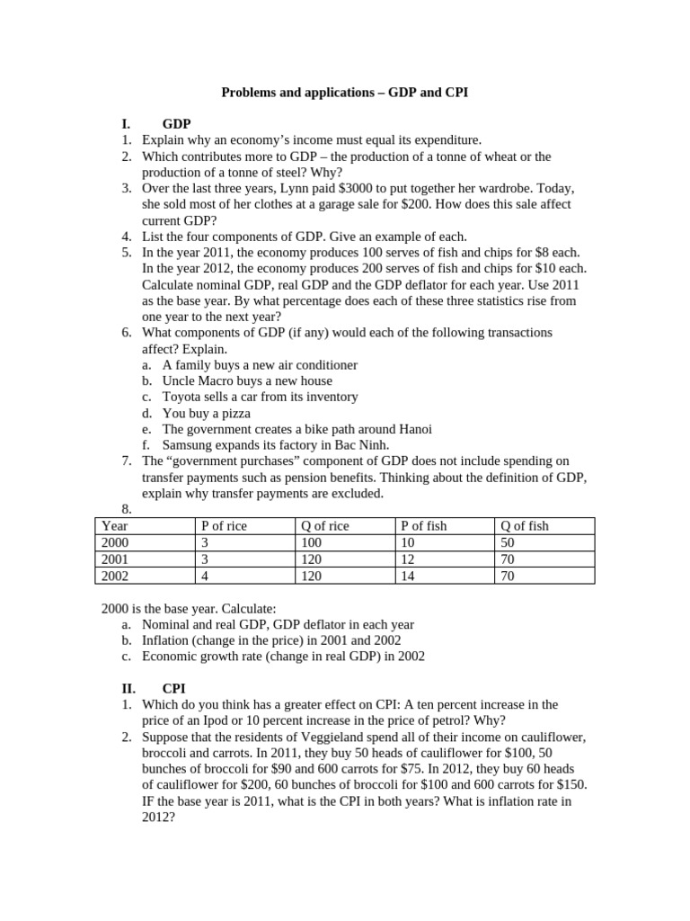 Problems and applications – GDP and CPI | PDF