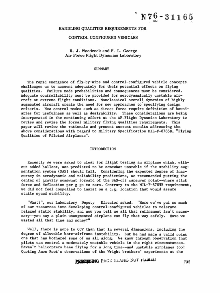 Handling Qualities Requirements For Control Configured Vehicles | PDF