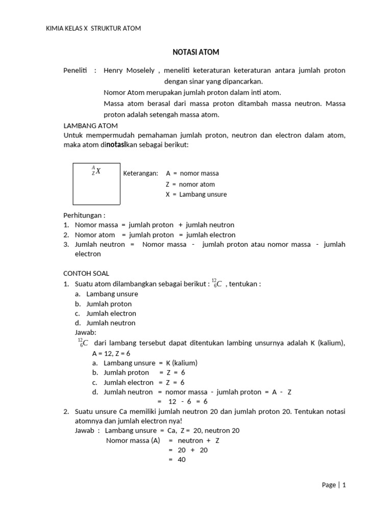 Struktur Atom dan Notasi Kimia Kelas X | PDF