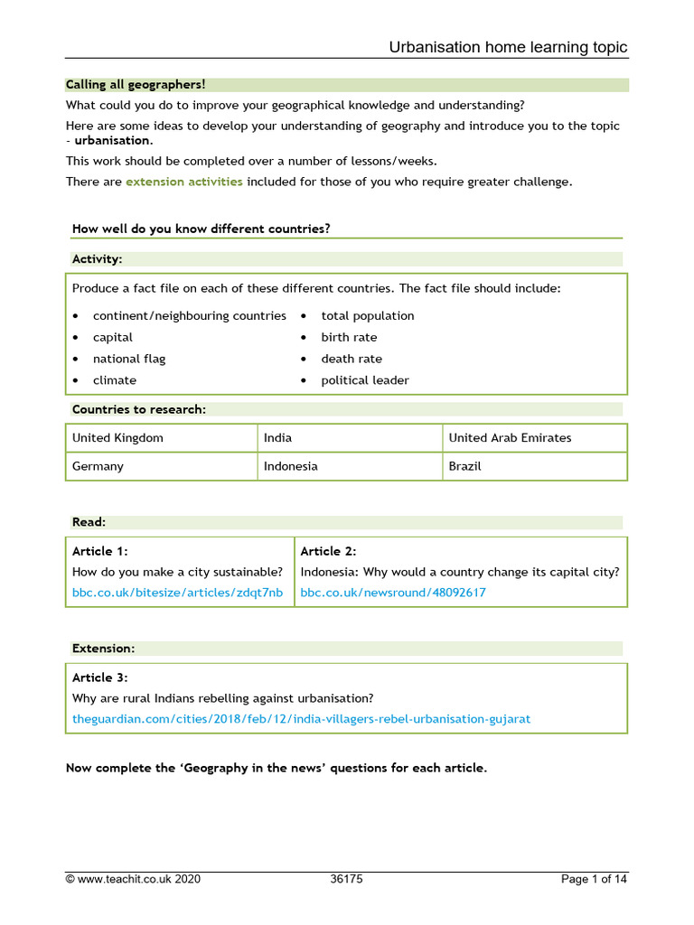 Urbanization Activity G7 | PDF