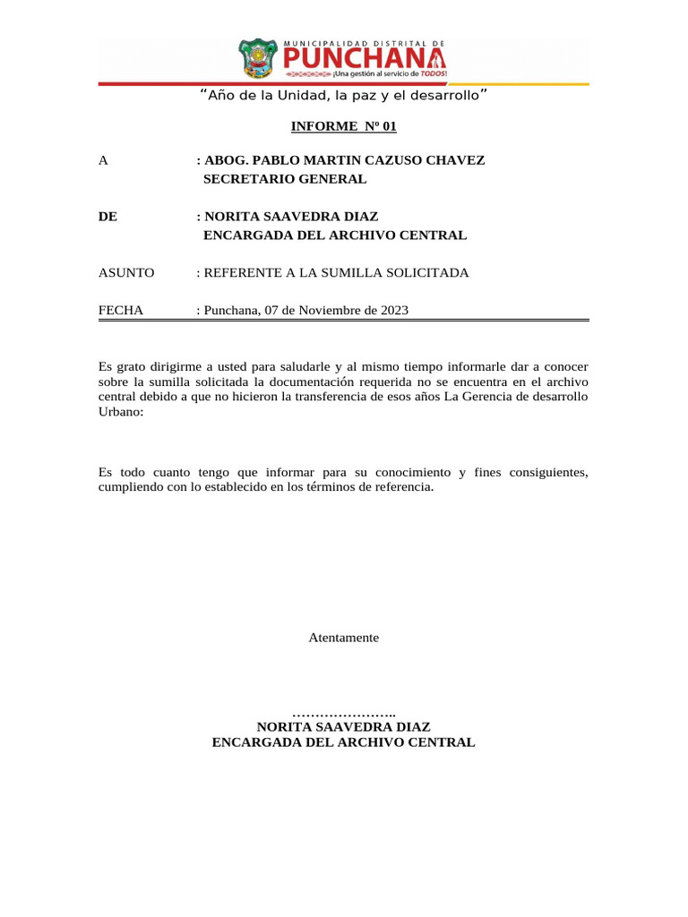 INFORME DE Norita Saavedra Diaz | PDF