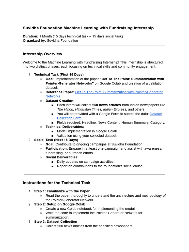 Suvidha Foundation Machine Learning With Fundraising Internship | PDF