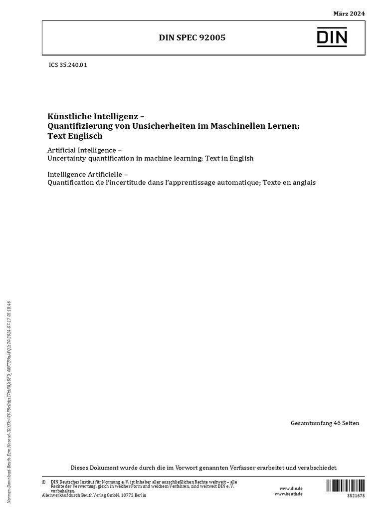 DIN SPEC 92005 Uncertainty AI | PDF