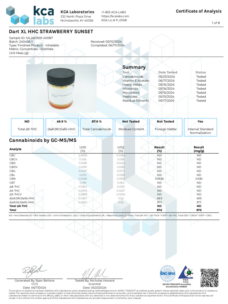 Delta 8 THC Vapes Strawberry Sunset 06.17.2024 COA | PDF