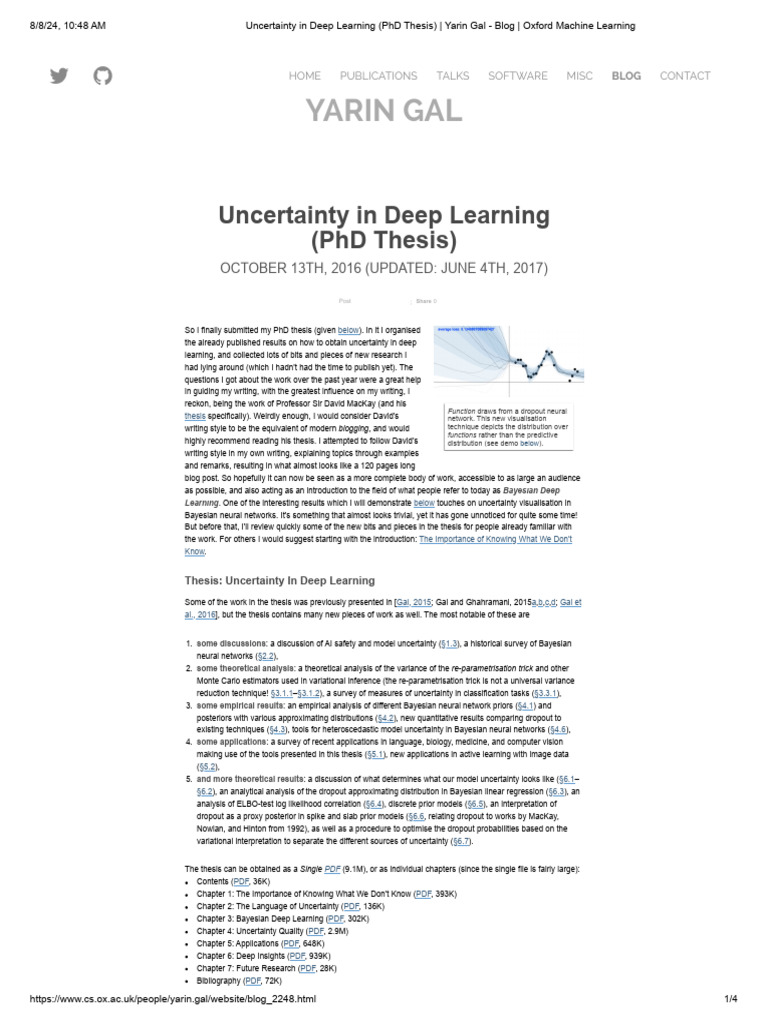 Uncertainty in Deep Learning (PHD Thesis) - Yarin Gal - Blog - Oxford Machine Learning | PDF