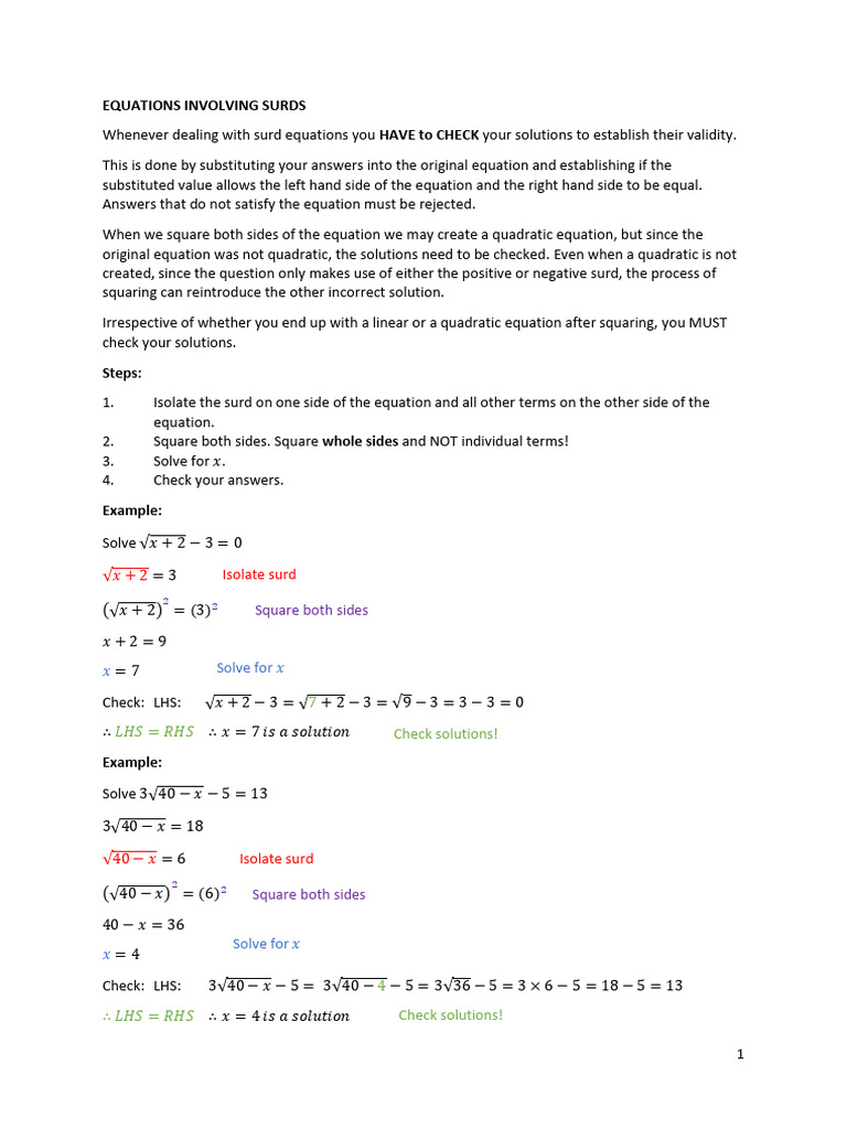 Equations With Surds | PDF