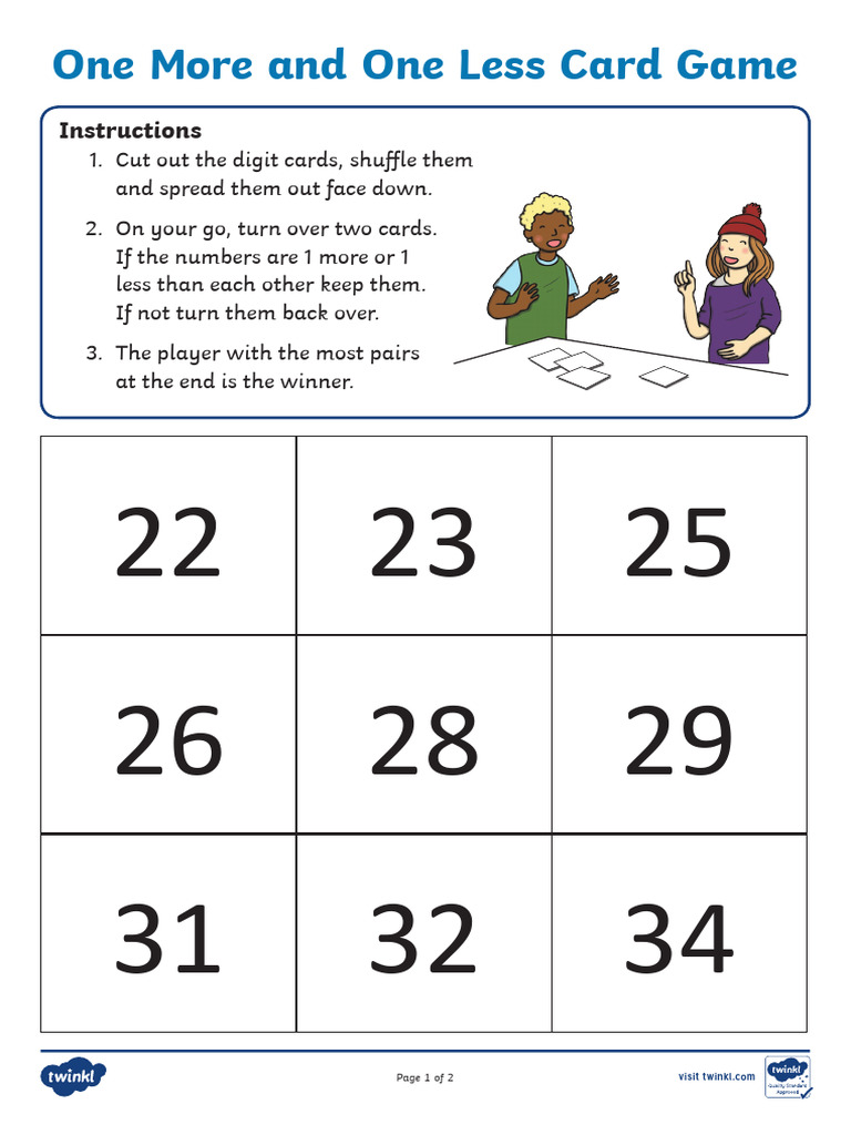 Maths One More and One Less Card Game | PDF
