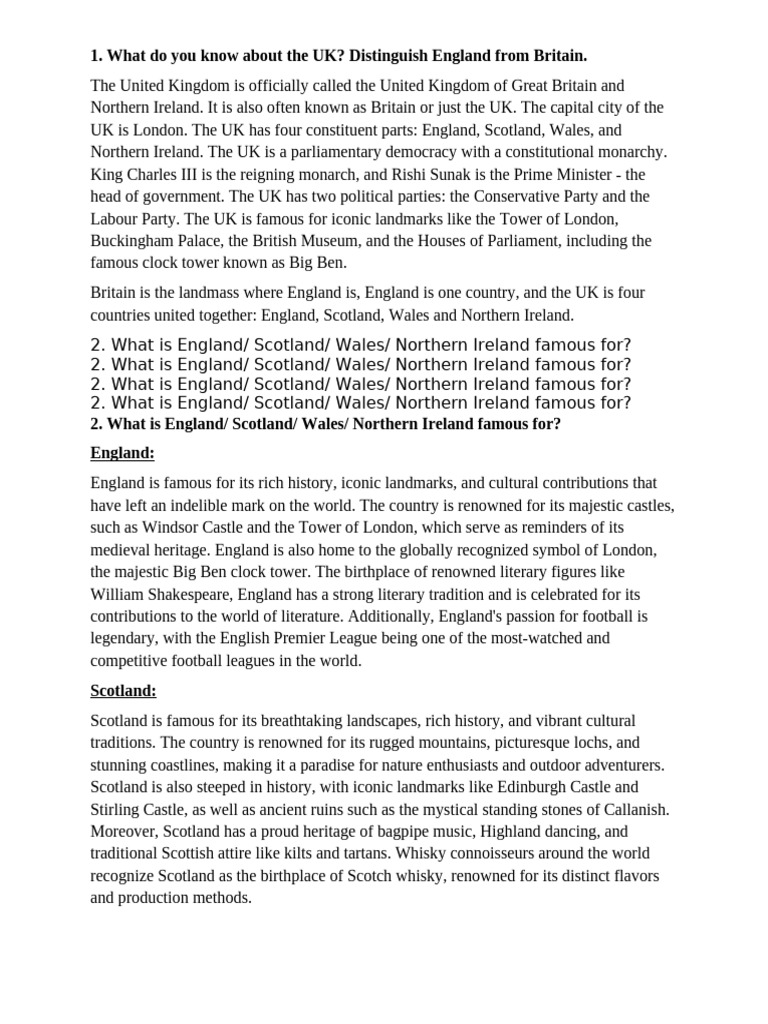 What Do You Know About The UK? Distinguish England From Britain | PDF