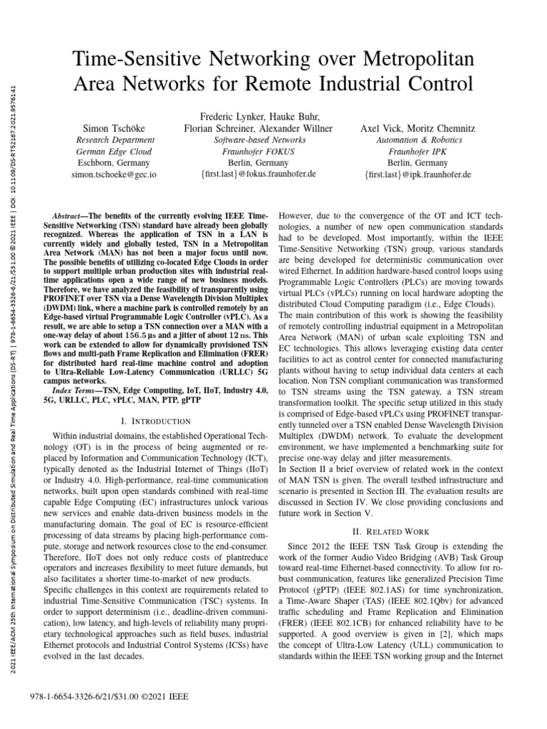 Time-Sensitive Networking Over Metropolitan Area Networks For Remote ... Time-Sensitive Networking Over Metropolitan Area Networks For Remote ...