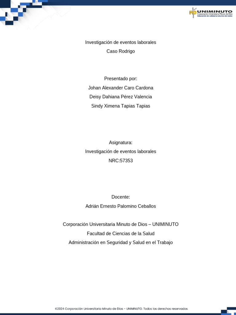Investigacion de Eventos Laborales Caso Rodrigo | PDF | Seguridad y ...