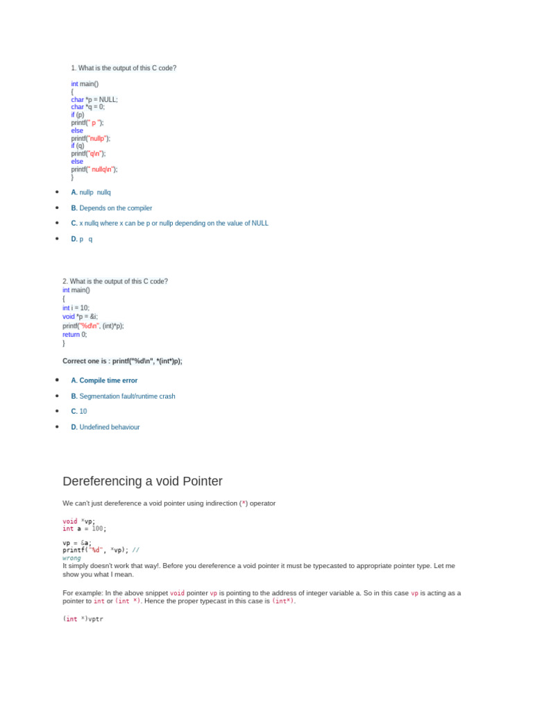 C Pointers MCQs | PDF