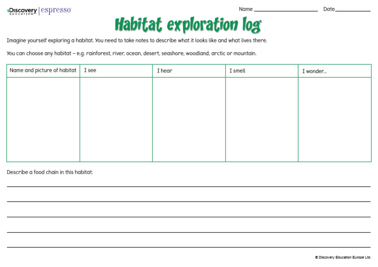 Topic Science Habitat Exploration Log | PDF