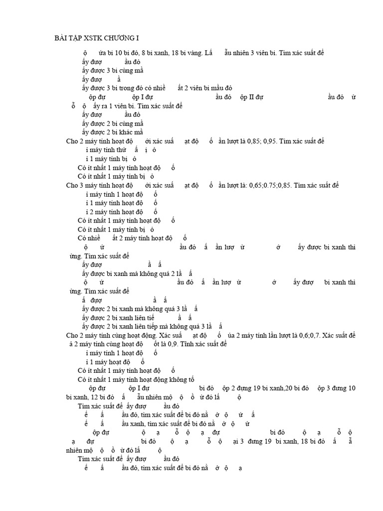 Bài Tập Xstk Chương i | PDF