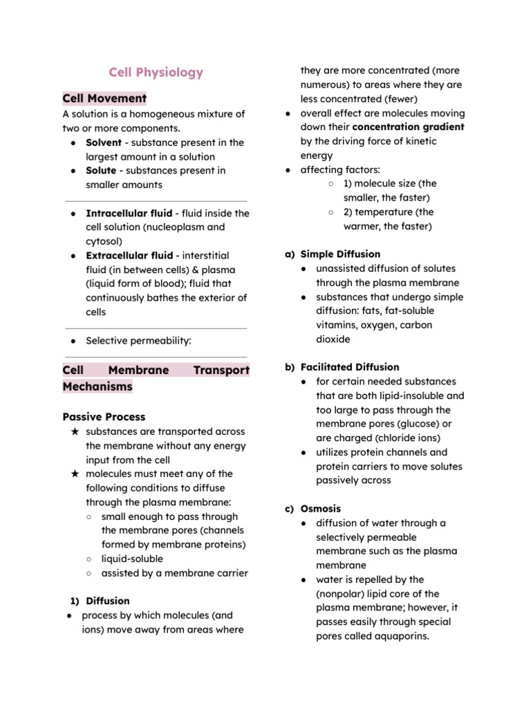 Cell Physiology Notes | PDF
