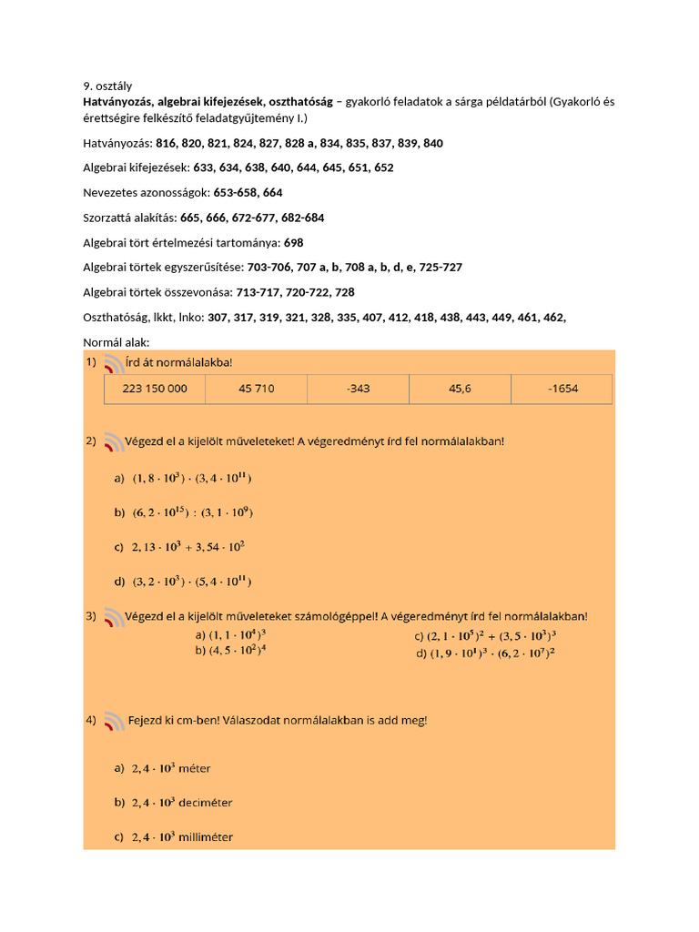 9. Oszt Gyakorló Feladatok | PDF