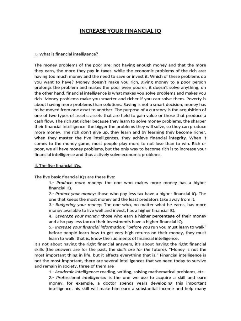 Increase Your Financial Iq | PDF