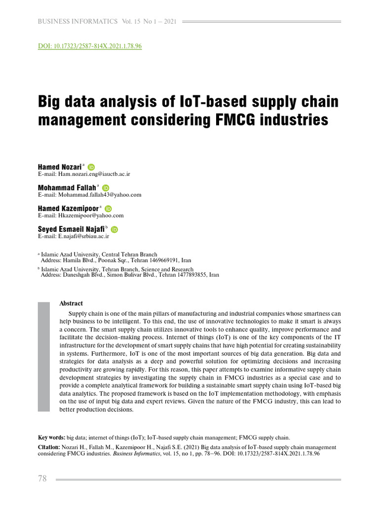 Big Data Analysis of Iot Based Supply Chain Management Considering FMCG ...
