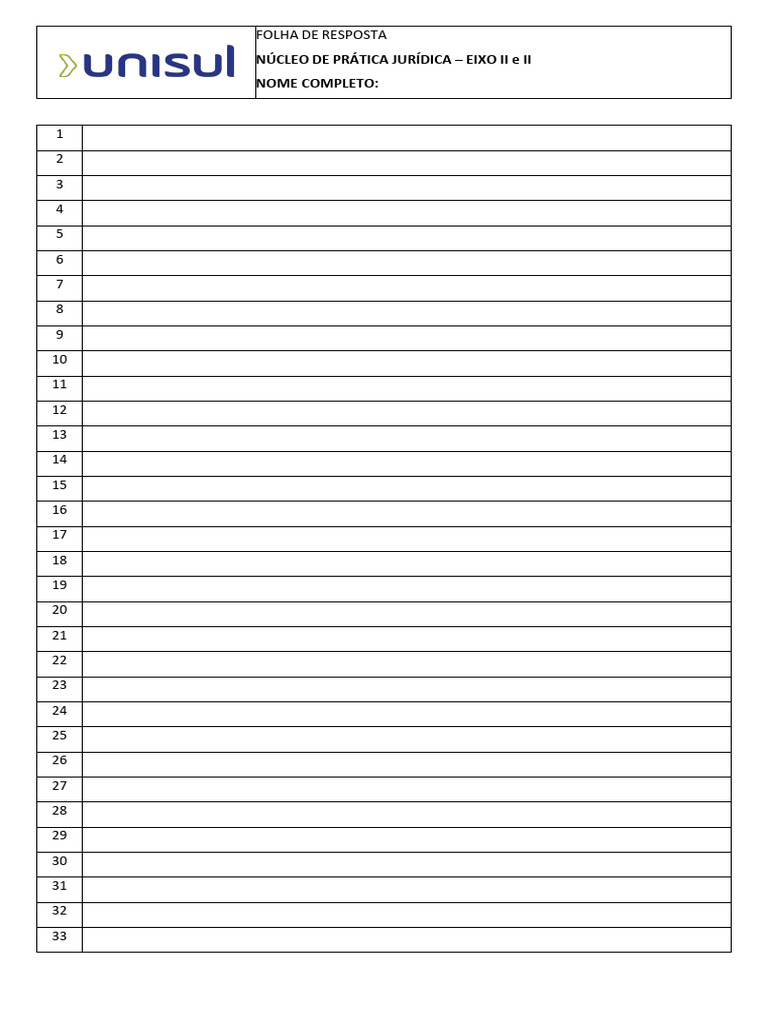 Modelo Folha Resposta Eixos II e III | PDF