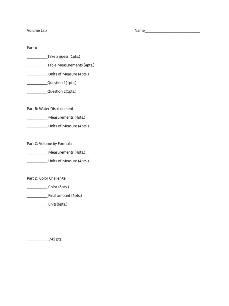 Volume Lab Score Sheet | PDF