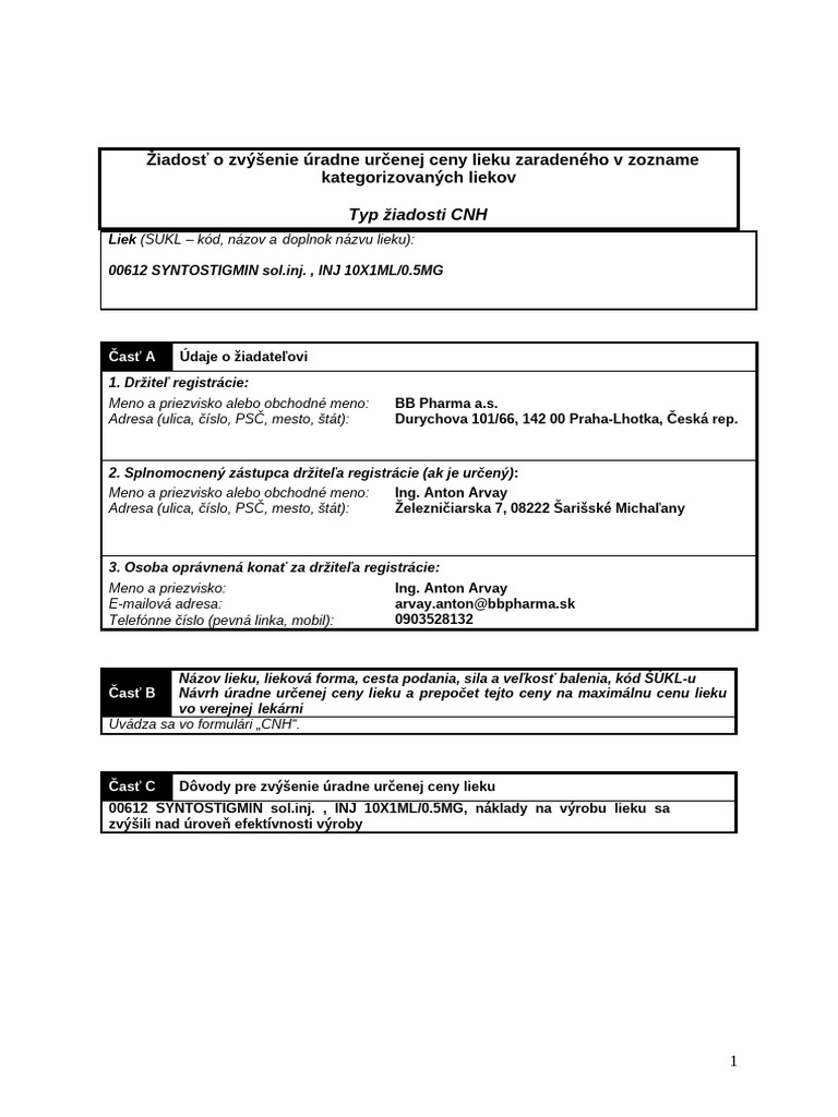 CNH Ziadost Syntostigmin | PDF