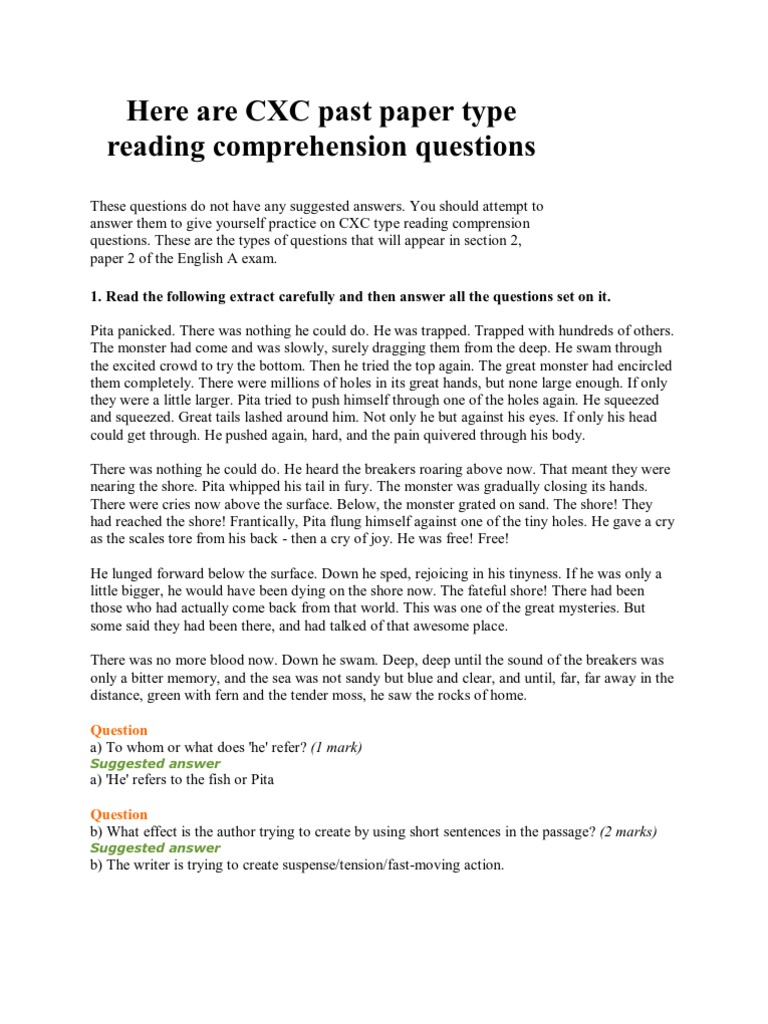 CXC Past Comprehension Papers Guide | PDF | Adults | Rubric (Academic)
