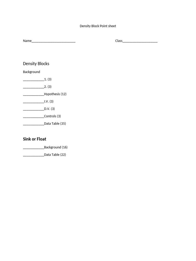 Density Block Point Sheet | PDF Density Block Point Sheet | PDF