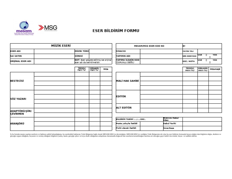 MESAM MSG Eser Bildirim Formu | PDF