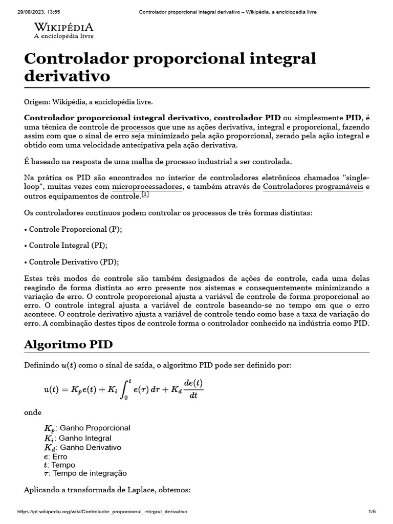 Controlador Proporcional Integral Derivativo - Wikipédia, A ...
