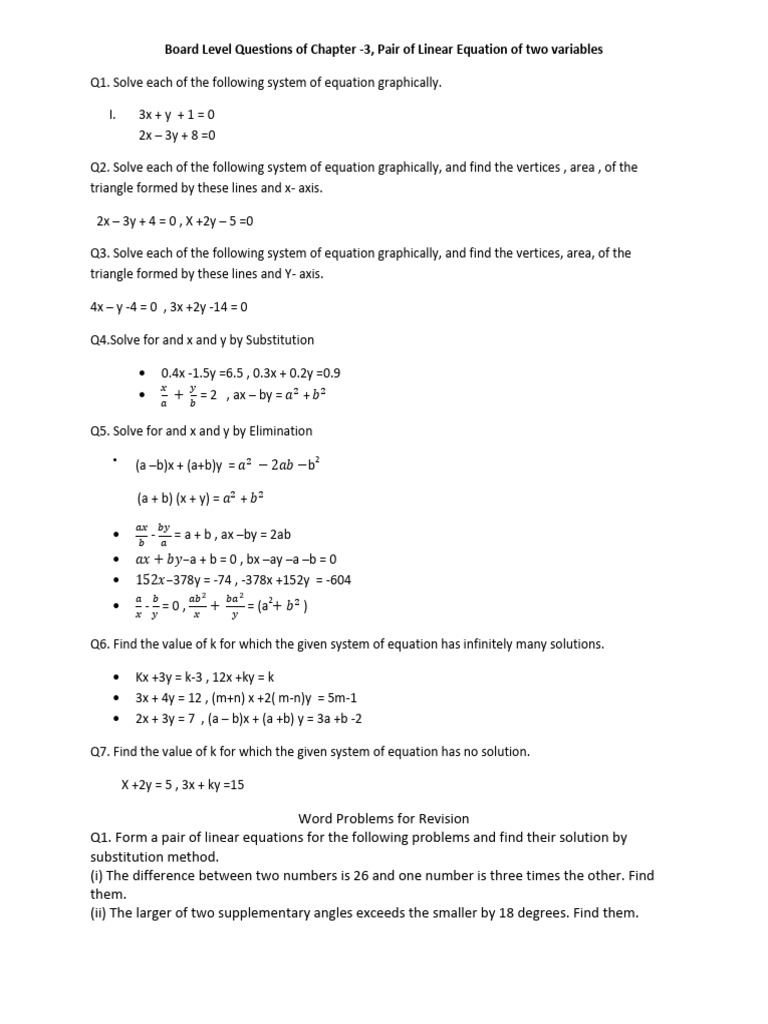 Board Level Questions of Chapter | PDF | Equations | Teaching Methods ...