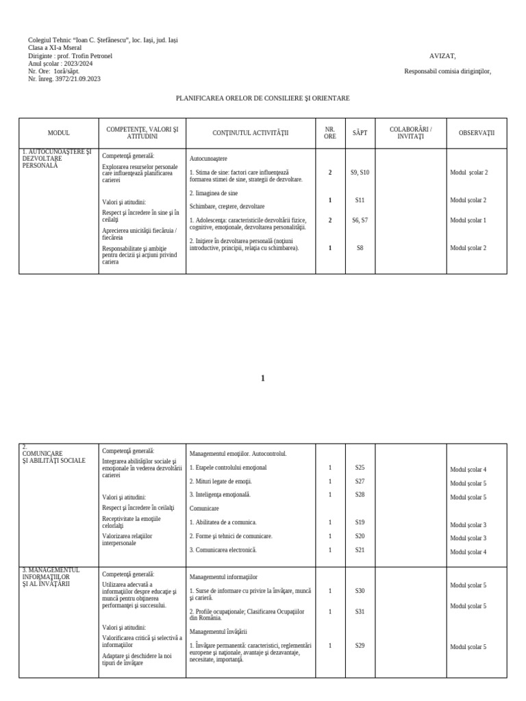 Planificare Dirigentie Cls.x 2023 2024 | PDF