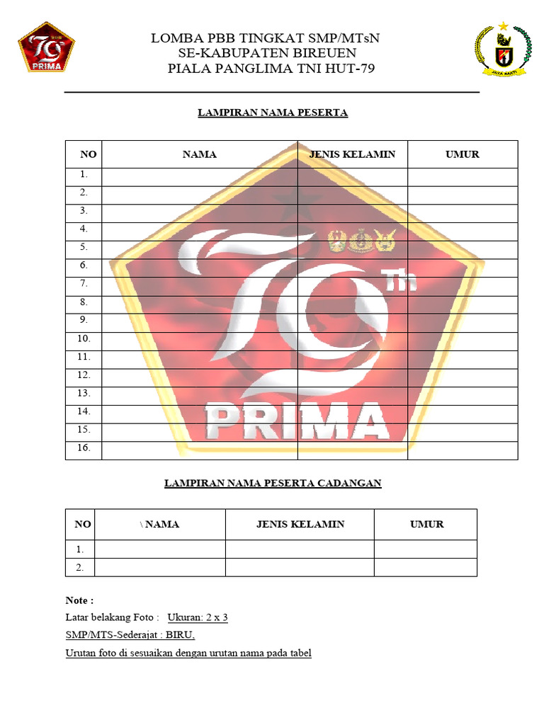 Formulir Pendaftaran Lomba PBB | PDF