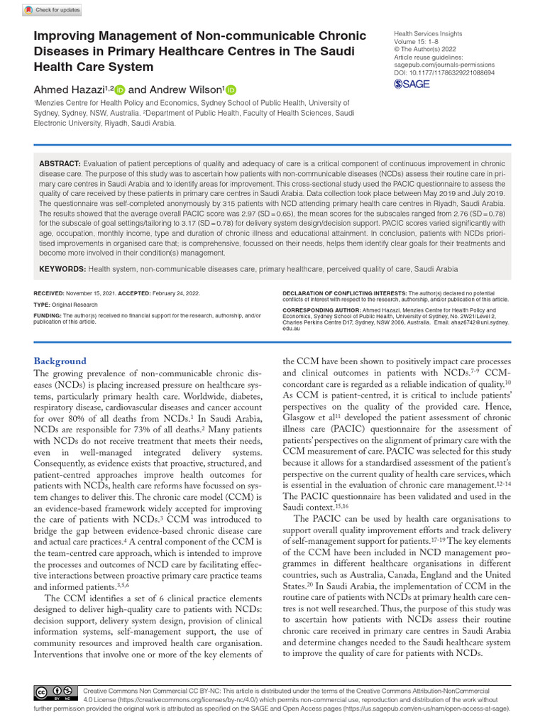 Improving Management of Non-Communicable Chronic Diseases in Primary ...