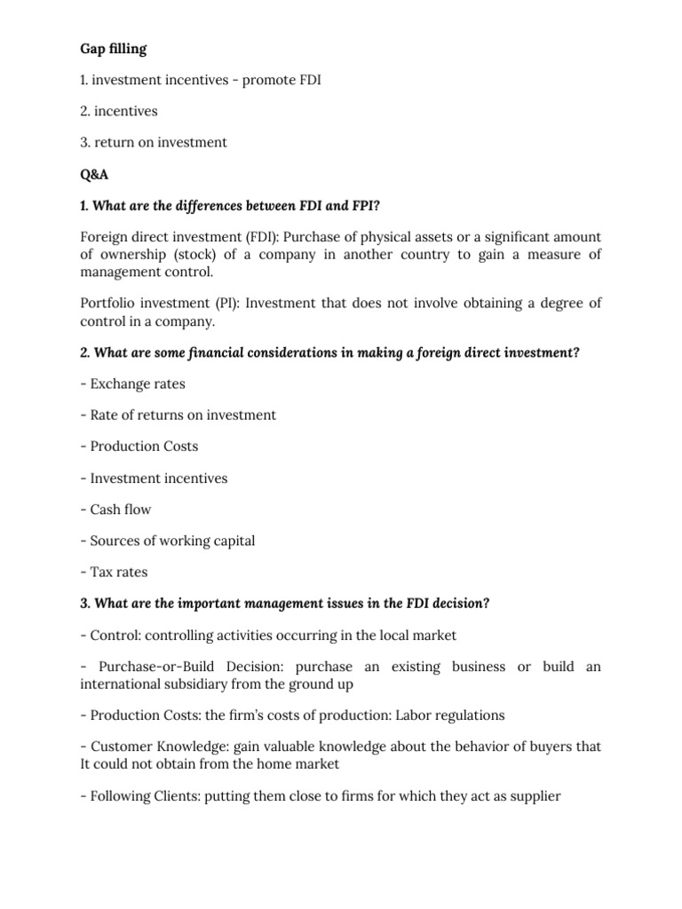 What Are The Differences Between FDI and FPI?: Gap Filling | PDF